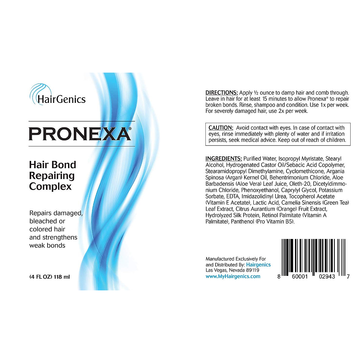 Hairgenics Pronexa Hair Bonder Bond Repairing Complex and Conditioner for Damaged and Treated Hair. 4 FL OZ Provides 8 full treatments
