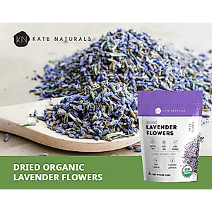 Dried Lavender Flowers for Tea and Soap Making (4oz) - Kate Naturals. USDA Organic Dried Flowers From Lavender Plant for Lavender Tea & Lemonade. Culinary Lavender and Edible Lavender Buds.
