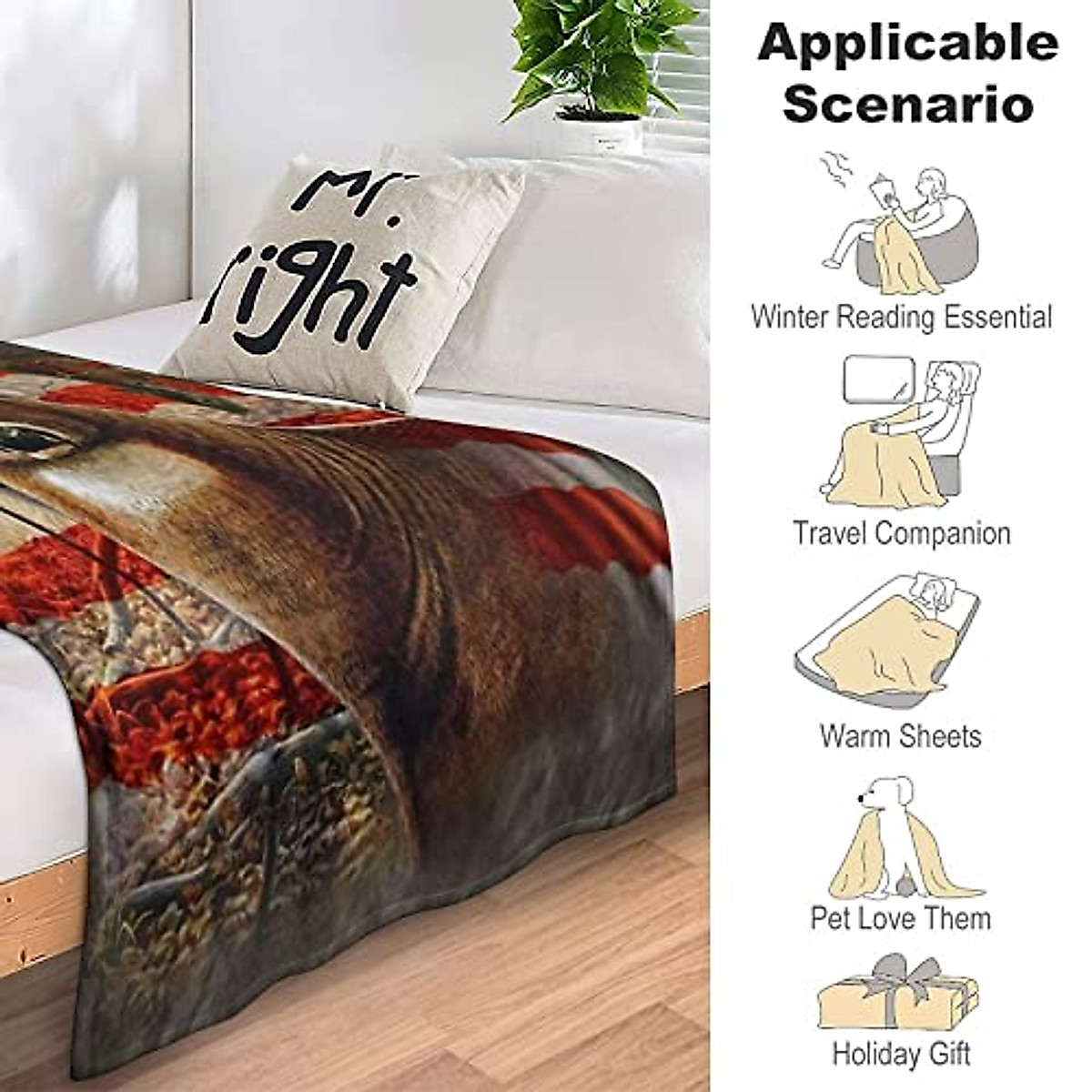 Moveise American Flag Blanket American Flag USA Camo Buck Deer Hunting Throw Blankets Camouflage Throw Blanket for Couch Bed Sofa Decoration 50"x42"