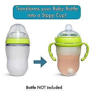 Sippy Cup Conversion Kit for Comotomo Baby Bottles | 2-Count | with Soft Silicone Sippy Spout Nipples, Weighted Any Angle Straw Ball, Bottle Handles and Straw Cleaning Brush (Sippy Spout, Green)