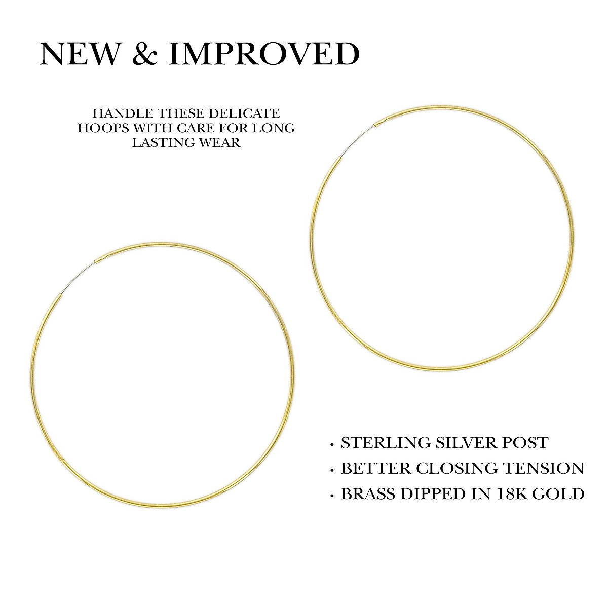 Columbus 14K Gold Plated Thin Endless Hoop Earrings - Lightweight Wire Hoops (Gold, 60)