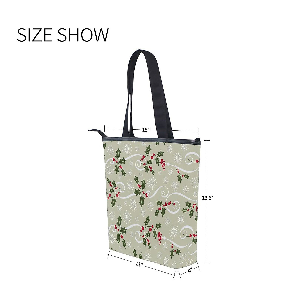 Christmas Holly Berry Tote Handbag for Women Tote Bag, Canvas + leather Shoulder Bag, Hobo bag, Satchel Purse(237ri1a)