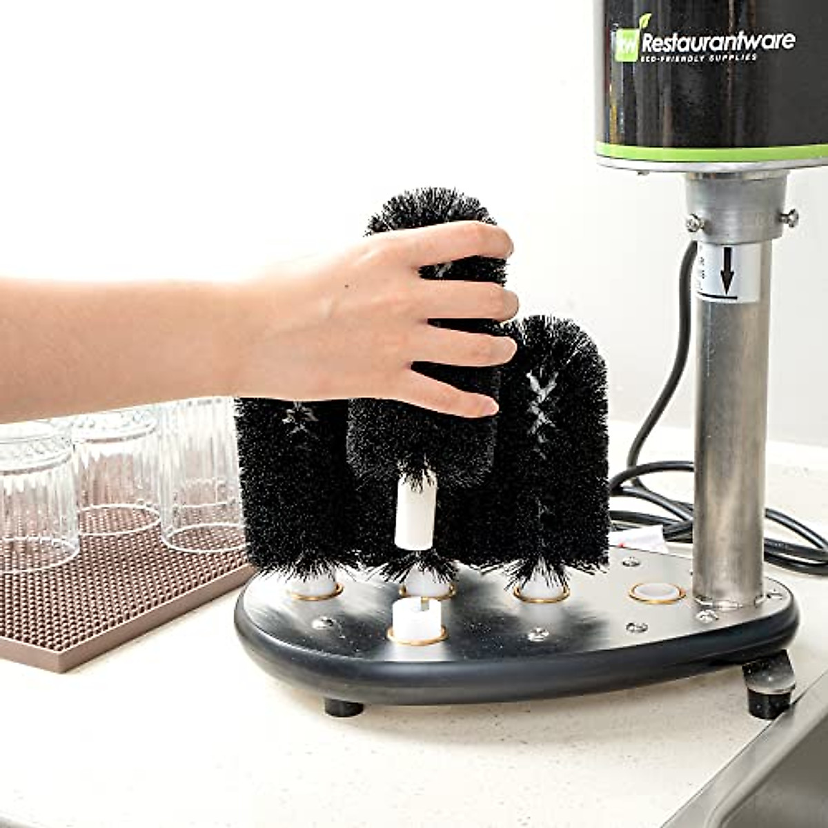 Restaurantware Clean Tek Professional 5-Brush Electric Glass Washer 1 Heavy-Duty Bar Washer - Upright For Bar Or Kitchen Stainless Steel Automatic Glass Washer 115V 1.3 HP NEMA 5-15P Plug