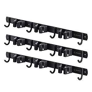 ALIEN SYSTEM Mop and Broom holder wall mount 3 Pack - Hooks for brooms and mops - Wall mount broom and mop holder - Tool organizers and storage