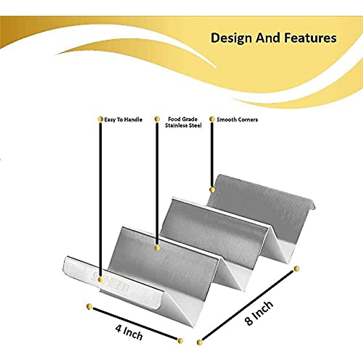 SIH Taco Holders –Taco Holders Set of 4, Oven and Grill Friendly Metal Taco Holder Stand - Dishwasher Safe and Easy to Use Taco Racks (4x8″)