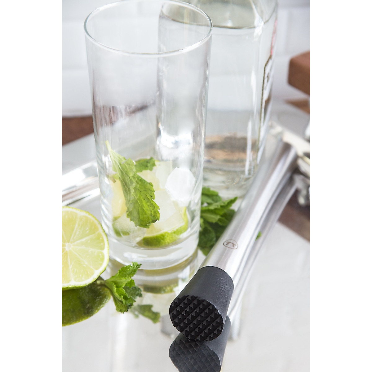 Outset Stainless Steel Cocktail Muddler, 1.25 x 1.25 x 8 inches