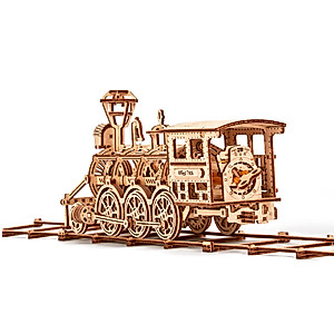 Wood Trick Wooden Toy Train Set with Railway - 34x7″ - Locomotive Train Toy Mechanical Model Kit - 3D Wooden Puzzles for Adults and Kids to Build - Engineering DIY Wooden Models for Adults to Build