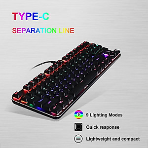 E-YOOSO Mechanical Keyboard LED Backlit Gaming Keyboard with Blue Switches, Compact 87 Key Ultra Slim Wired Keyboard for Desktop/PC/Laptop/Mac/Smart TV and Windows 10/8/ 7 (Red Switch)