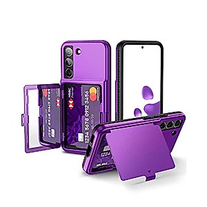 WeLoveCase Samsung Galaxy S22 Case Wallet Case with Credit Card Holder & Hidden Mirror, All-Round Protection Shockproof Phone Cover Designed for Samsung Galaxy S22 5G, 6.1 inch Purple