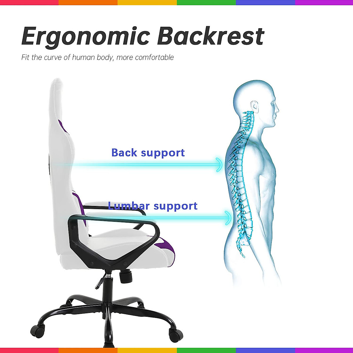 Gaming Chair High Back Office Chair Racing Computer Chair Task PU Desk Chair Ergonomic Swivel Rolling Chair with Lumbar Support for Adults (D11, Purple)