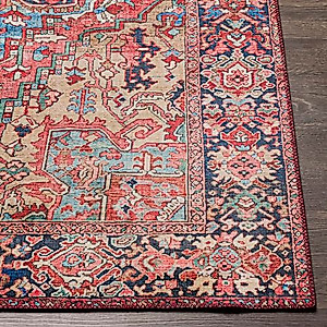 Livabliss Reeta Printed Medallion Runner Area Rug,2'6" x 7'6",Bright Red/Wheat