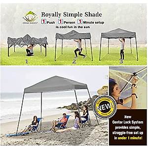 CROWN SHADES Patented 10ft x 10ft Base and 8ft x 8ft Top Slant Leg Outdoor Pop up Portable Shade Instant Folding Canopy with Carry Bag,Grey