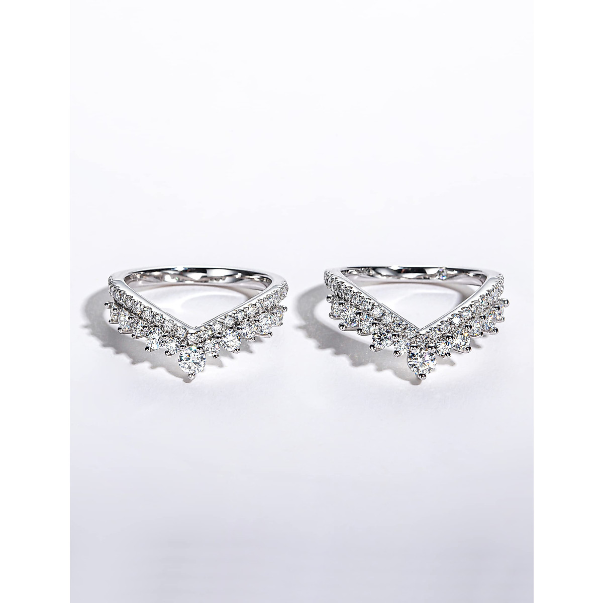 CannyCat 1.23 CTTW Moissanite Ring Enhancers 2 pieces Lab Created Diamond Curved Wedding Bands for Women Platinum Plated Silver Eternity Stacking Rings Wrap Guard for Engagement Anniversary Ring (5.5)