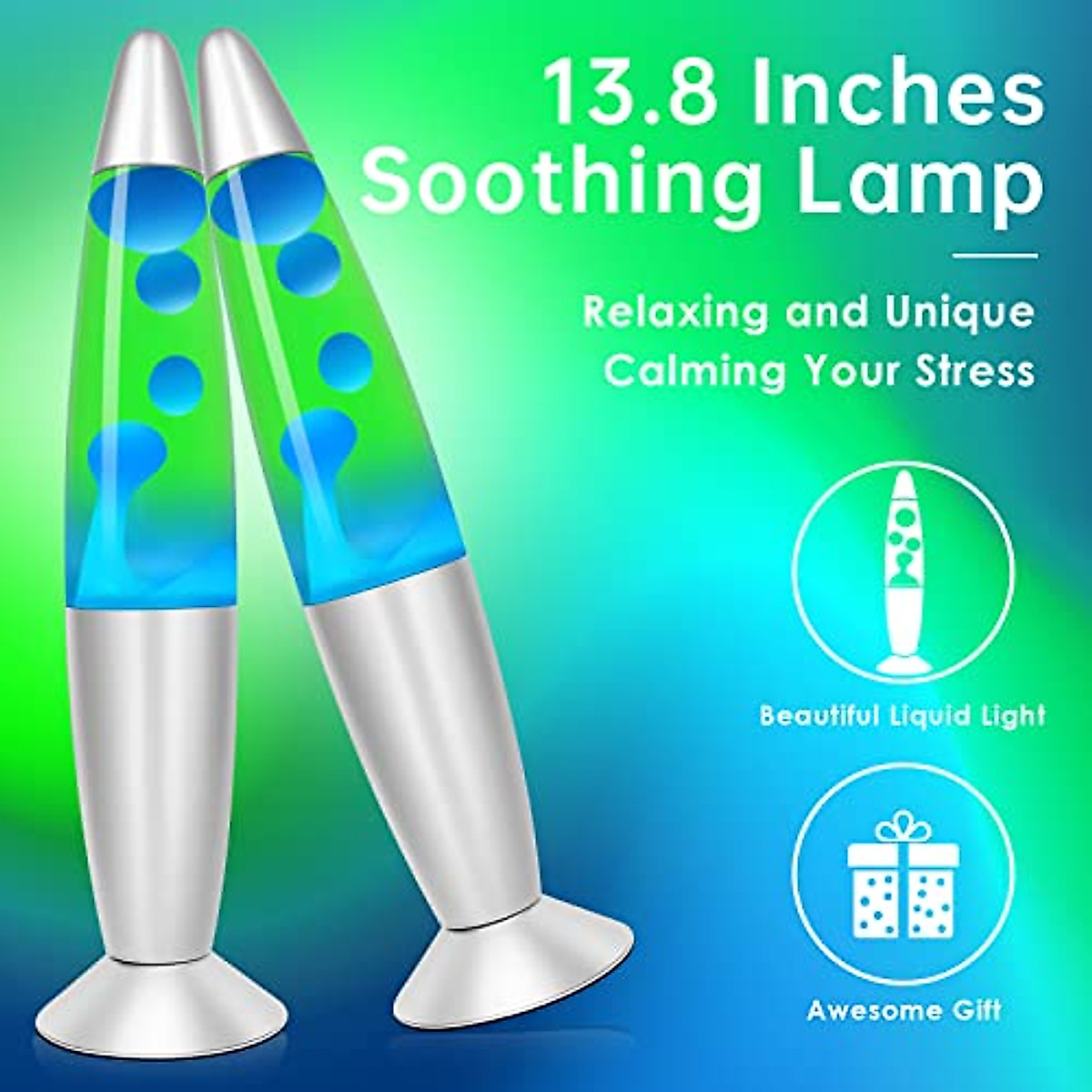 Lazzgan 13.8" Inch Motion Lamp, Beautiful Liquid Night Lights with Blue Wax in Green Liquid for Home, Office, Bedroom Decor, Mood Night Lamps for Sleep Relax Gifts for Kids Teens Adults