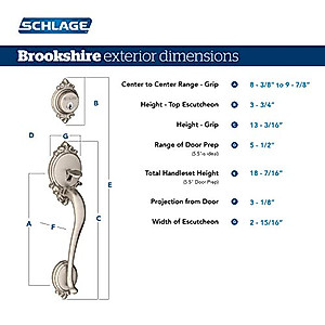 SCHLAGE Brookshire Single Cylinder Handleset and Georgian Knob, Antique Brass (F60 BRK 609 GEO)