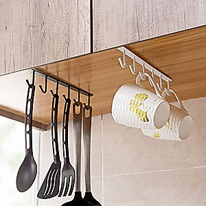 OULLYY 2 Pack 6-Hook Under Cabinet Mug Hanger, Adhesive Cup Holder Coffee Cup Mug Holder for Kitchen, 6 Hooks Tea Mug Holder for Cupboard (2pcs Black)