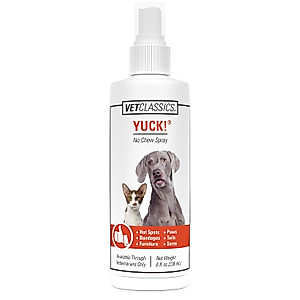 Vet Classics Pet Deterrent Spray for Dogs, Cats - Yuck! No-Chew Training Spray - 8 Fl Oz - Water-Based Formula for Chewing - Helps Stop Furniture, Surfaces, Bandages, Pet Sores Chewing