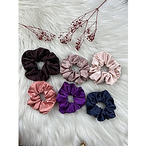 Satin Scrunchies, 6 Pieces For Hair, Big Satin Hair Ties, Ponytail Holder, Soft And Satin Silk Fabric Hair Scrunchies, P12