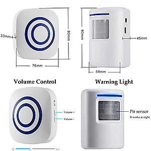 Wireless Home Security Driveway Alarm,Motion Sensor Alert Outdoor Chime Kit with 1 Plug-in Receiver and 2 PIR Motion Sensor Detector Alert for Business Home Office Shop, LED Indicators