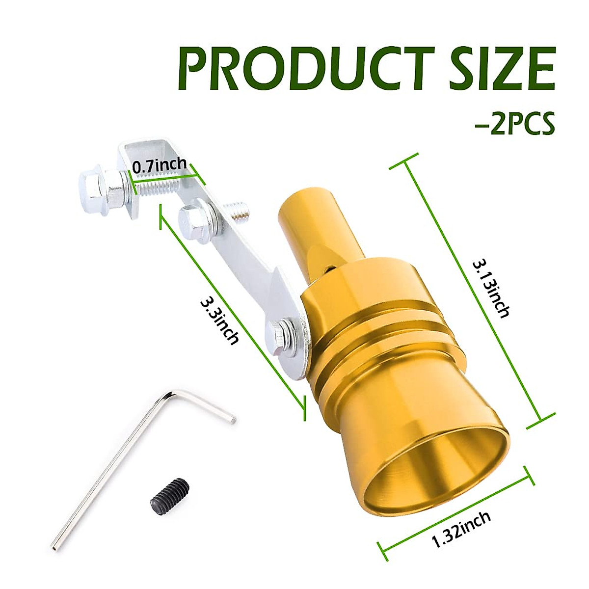 Salior 2PCS Car Turbo Whistle - Universal Turbo Sound Exhaust Muffler Pipe Whistle Muffler - Aluminum Alloy Turbo Exhaust Whistle for Car Truck SUV Motorcycle (Gold/2pcs), 3.13x1.32x1.32 inch