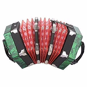 Concertina, Professional 20 Buttons Accordion Concertina Anglo-Style Musical Instrument Accessory with Carrying Bag(Green)