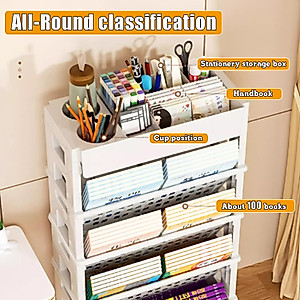 5 Tier Book Rack Storage Bookshelf, Movable Unique Bookcase, Large Capacity Utility Organizer White Bookshelves for Children Students Study in Bedroom Living Room Home School,White