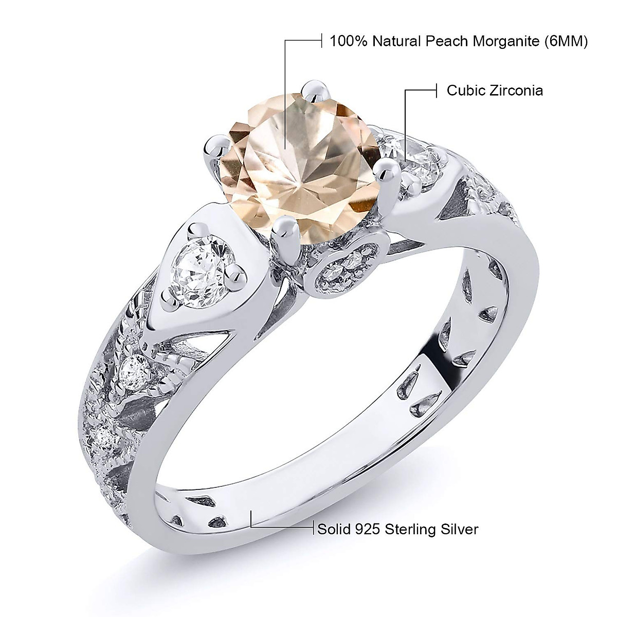 Gem Stone King 925 Sterling Silver Round 6MM Gemstone Birthstone Engagement Ring | Wedding Anniversary Promise Ring For Women | Available In Size 5, 6, 7, 8, 9