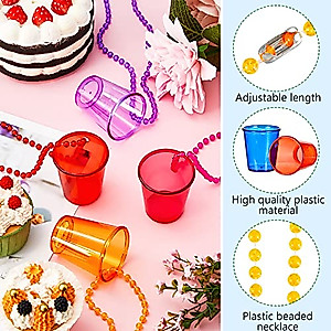 24 Pieces Shot Glass on Beaded Necklace Plastic Shot Cup Necklace Bachelorette Party Team Groom and Bride Supplies for Birthday Wedding Festival Parade Favor, 6 Colors