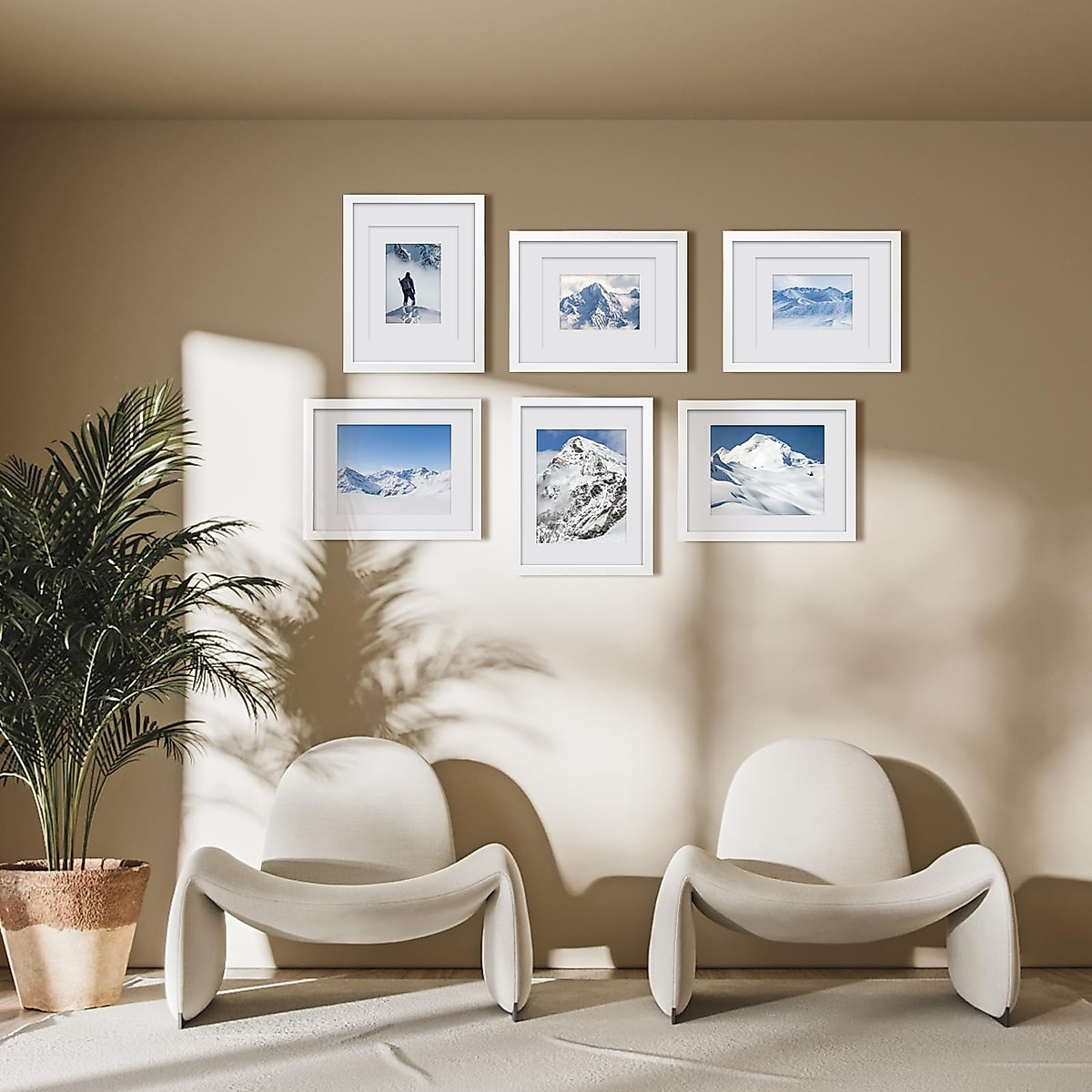 Egofine 11x14 Picture Frames Made of Solid Wood 6 PCS White Covered by Plexiglass - for Table Top and Wall Mounting for Pictures 8x10 or 5x7 with Mat Horizontally or Vertically Display Photo Frame