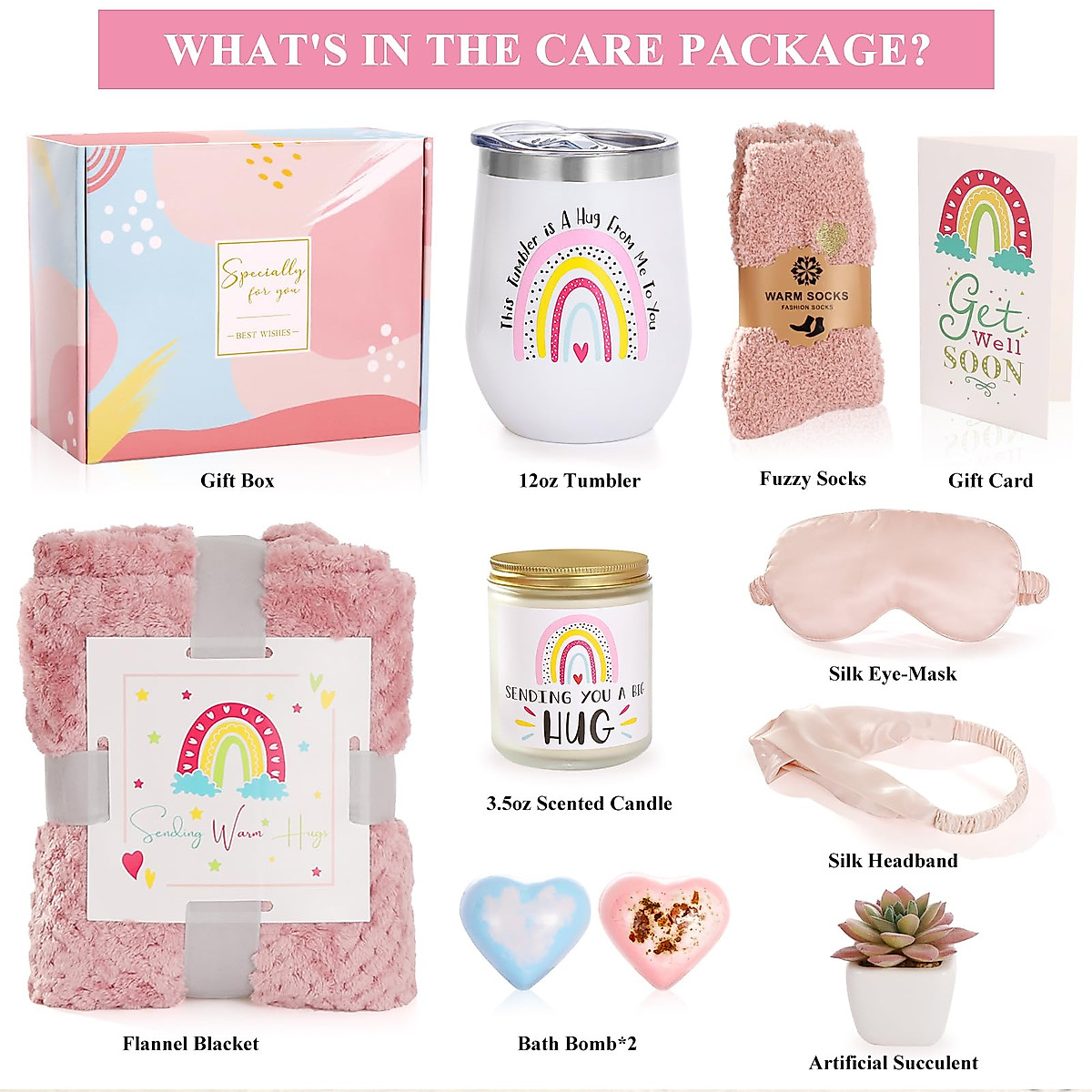 Get Well Gifts for Women,Get Well Soon Care Package Unique Birthday Gifts w/Blanket Tumbler,Self Care Gifts Thinking of You Sympathy Gifts Relaxing Spa Gift Box Basket for Her Sister Best Friends Mom