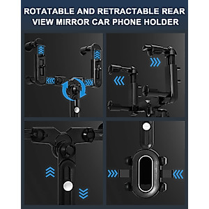 SXhyf Rear View Mirror Phone Holder, 2023 Rotatable and Retractable Car Phone Holder, Universal Car Phone Holder Mount, Cell Phone Holder Car Fit for iPhone 11 12 13 14 Pro Max Samsung All Phone