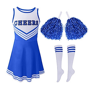 Hotfiary Cheerleader Outfit for Girls Toddler Halloween Cheerleading Outfit with Cheer Pompoms&Socks Dress for Party Sports