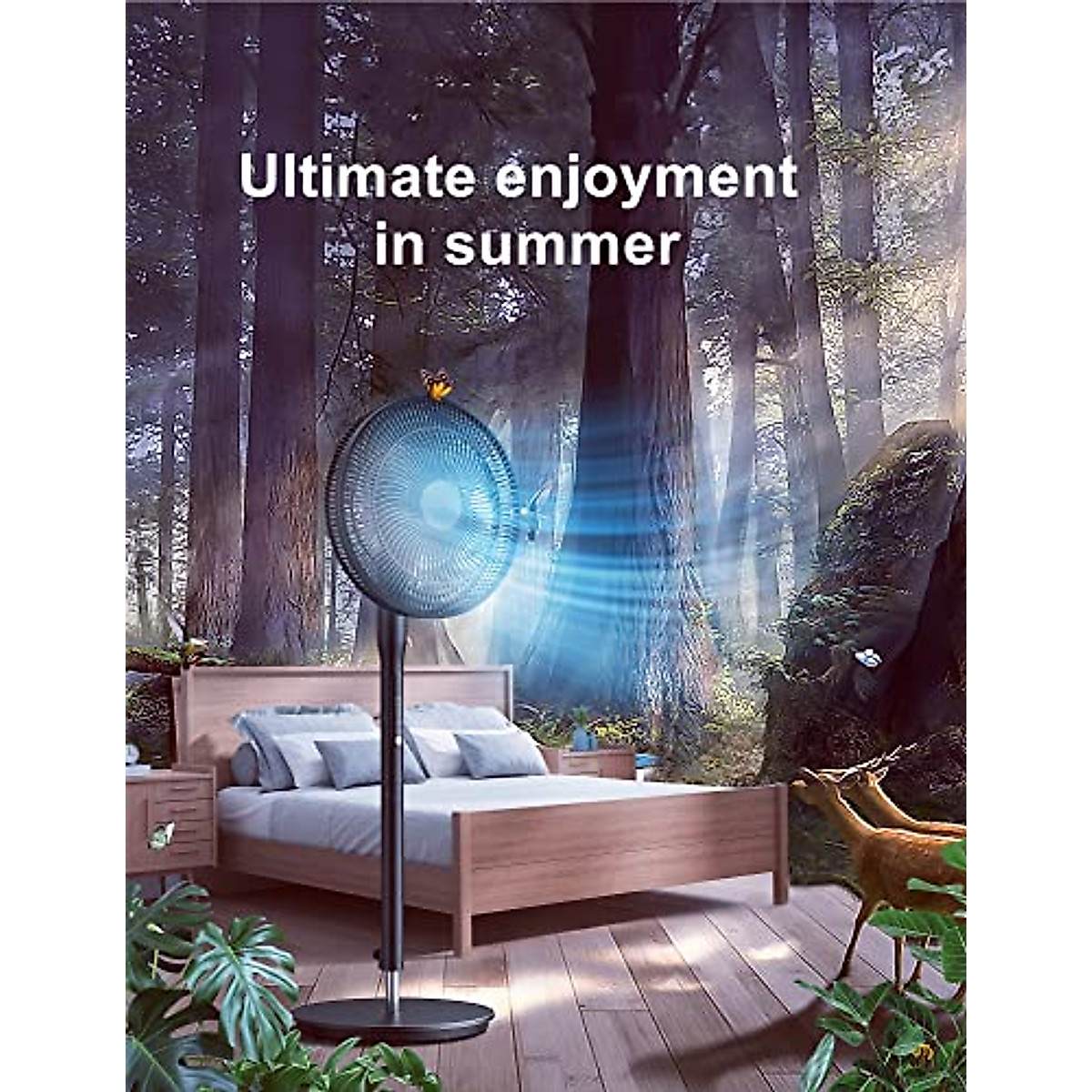 Delvit Standing fan,Oscillating Fan with Remote control,Quiet,Electric Pedestal 13 Speed Levels, 9-Hour Timer, 3 Wind Modes, 14-inch Adjustable Height for House Room Office Bedroom Use (Black)