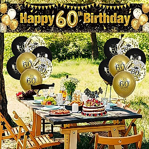 Black Gold 60th Birthday Decorations Banner Balloon for Men Women,Black Gold Happy 60th Birthday Party Yard Banner 18PCS 60th Birthday Balloons to 60 Anniversary Party Supplies Outdoor Indoor Decor