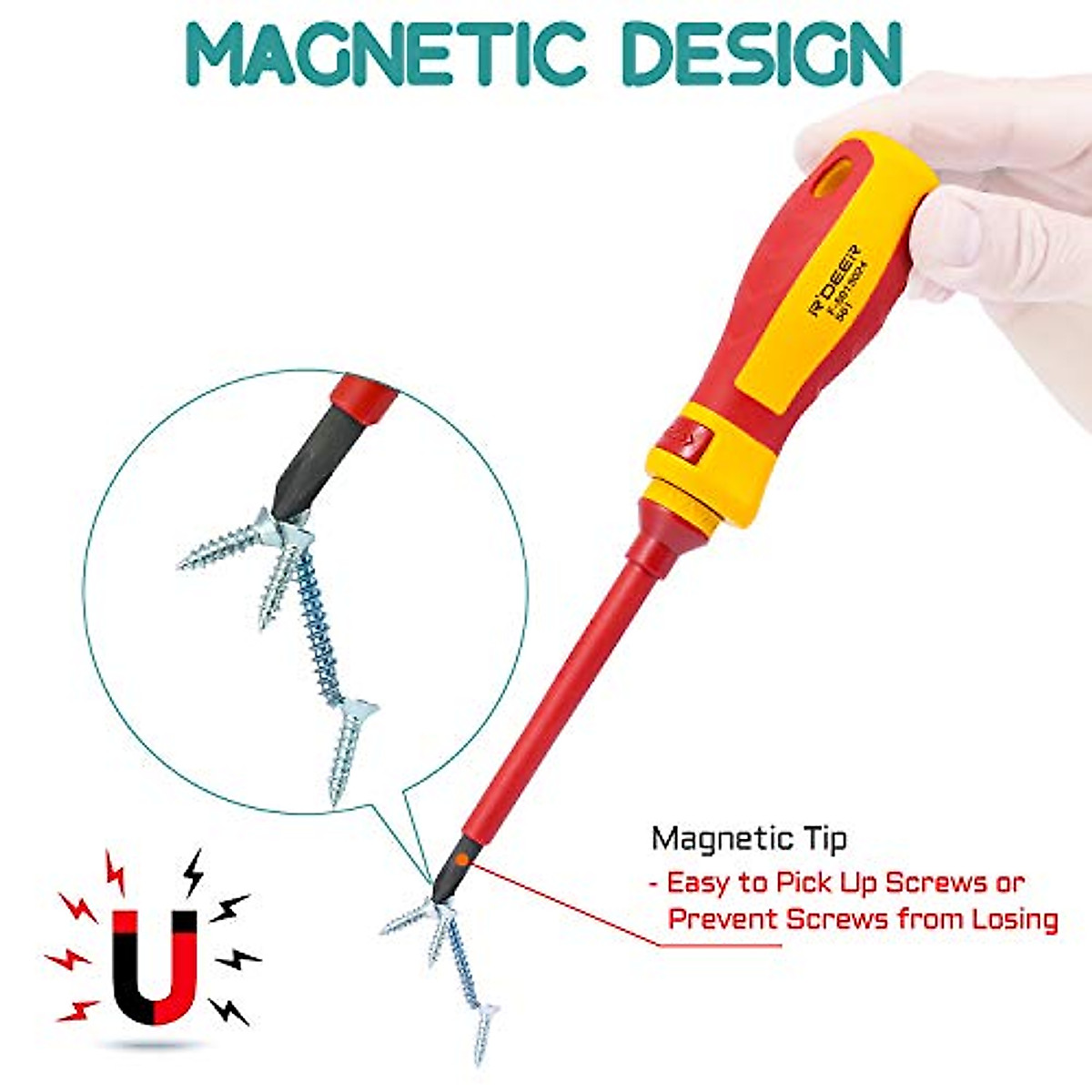 13 Piece Insulated Screwdriver Set R'deer Industrial Level 1000v Cr-V Magnetic Slotted Phillips Pozidriv Torx Electrician Tool Kit