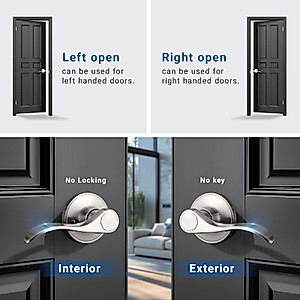 Knobonly 5 Pack Passage Wave Style Handles Hall or Closet Door Levers Brushed Nickel Finish Stainless Steel Handleset