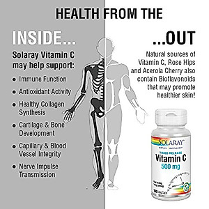 SOLARAY Vitamin C w/ Rose Hips & Acerola 500mg, Timed-Release | Immune, Skin, Hair, Nail Health Support, 100ct, 100 Serv