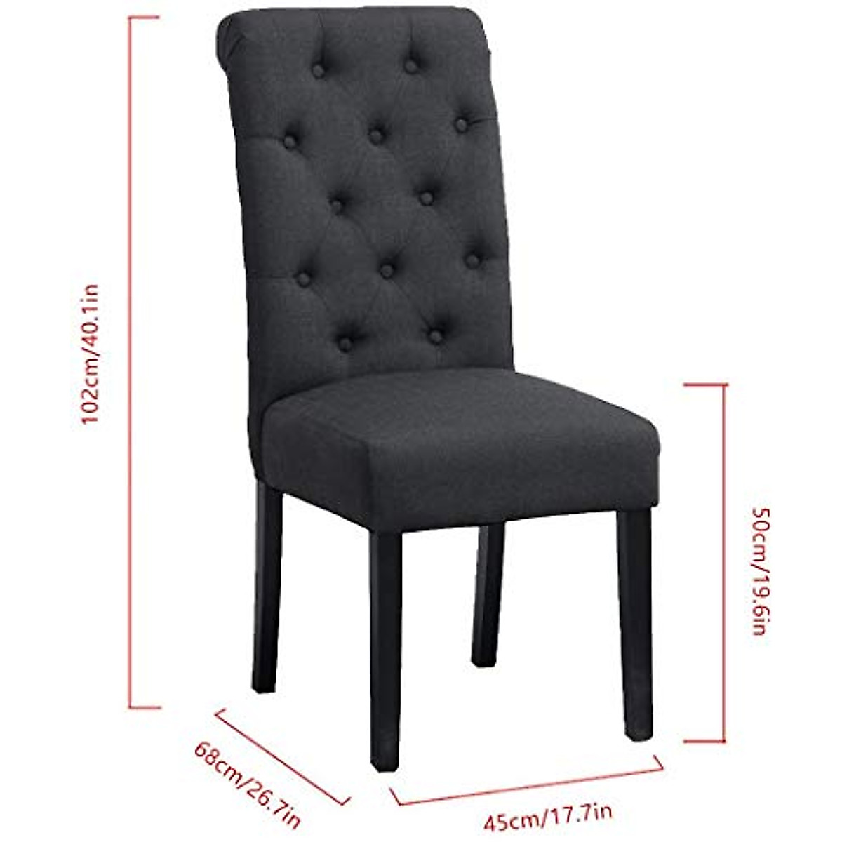 BELIFEGLORY Padding Dining Chair, Set of 2 Wooden Leg High Back Dining Chair Upholstered Fabric Dining Room Chairs Kitchen Chairs