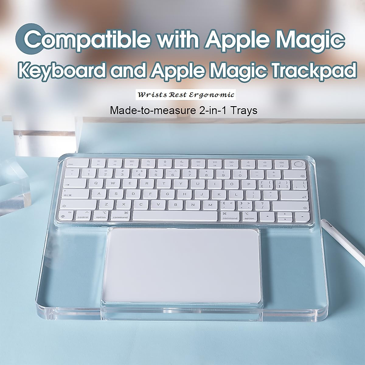 Pikioraz 2 in 1 Tray for Apple Magic Keyboard and Magic Trackpad, Keyboard/Touchpad Stand Holder for Tidy Desktop, Stylish Clear Acrylic