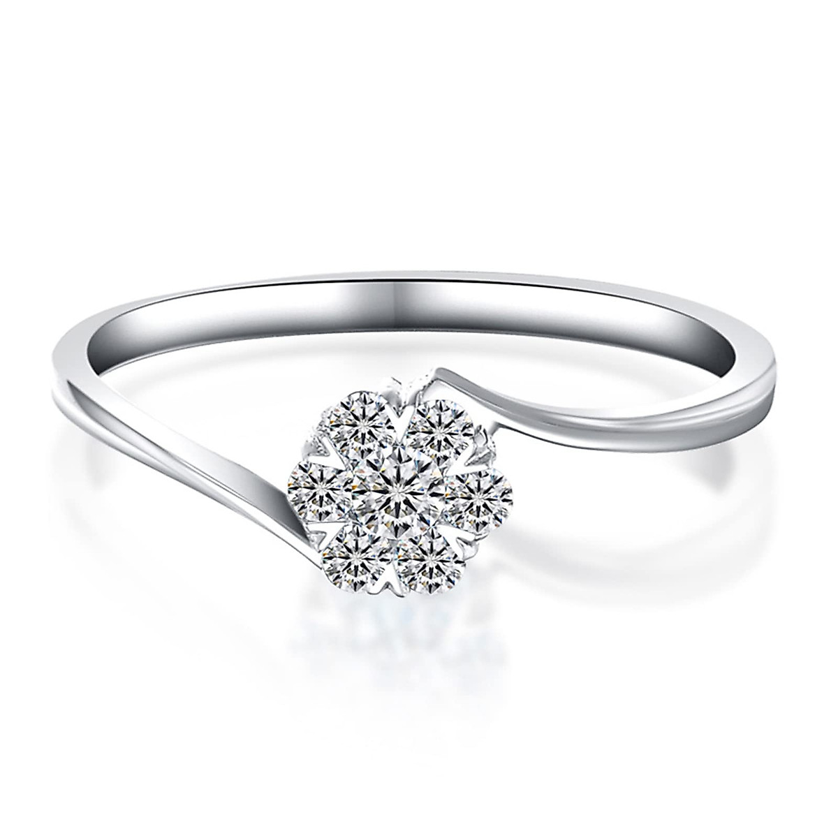 WSX Pure Gold Engagement Ring Women 0.6cttw Round Moissanite Wedding Promise Halo Ring Twisted for Her