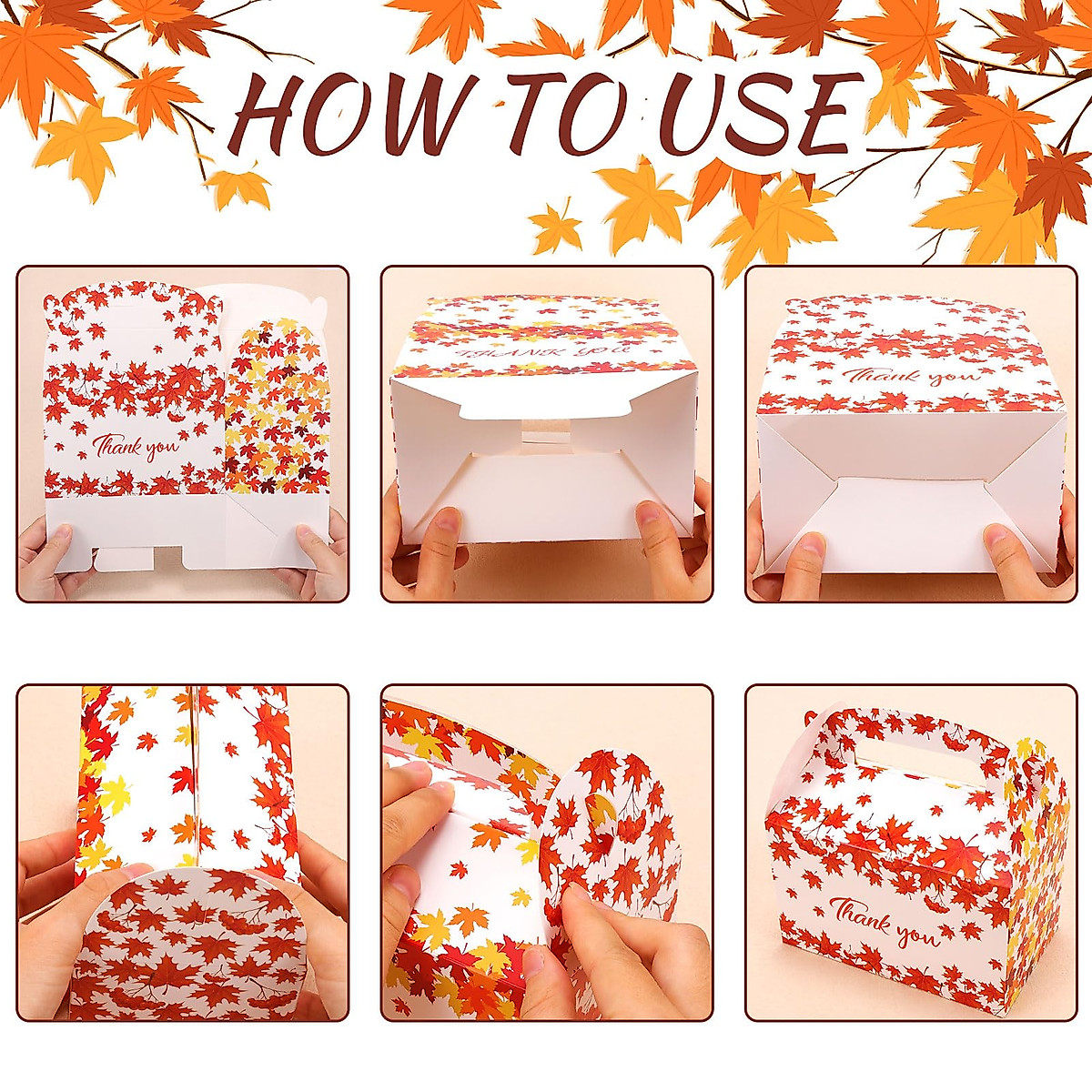 HOWAF Fall Maple Leaves Gift Boxes,12pcs Thanksgiving Party Treat Candy Boxes for Fall Harvest Party Thanksgiving Celebration Supplies, Autumn Party Candy Boxes, Hello Fall Goodie Boxes