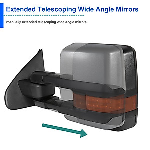 Spec-D Tuning Black Power Heated BSM Tow Mirrors w/Amber LED Signals Compatible with 2007-2021 Toyota Tundra, 2008-2017 Toyota Sequoia