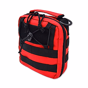 Lightning X Products Premium Nylon MOLLE Pouch Emergency Kit, Ideal for Tactical Medics, Military, Outdoor Enthusiasts (8" x 6.5" x 3", Black or Tan, for Gunshot Wounds & Bleeding Control) (Red)