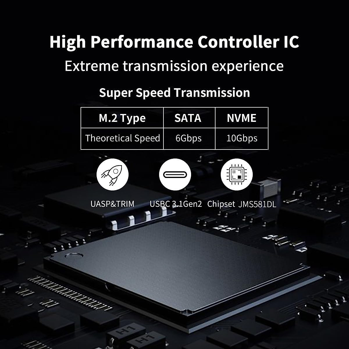 SSK Aluminum M.2 to USB NVMe SATA SSD Enclosure Reader, Tool-Free USB 3.2 Gen 2 10Gbps NVMe PCI-E 6Gbps SATA M-Key / B+M Key Solid State Drive External Adapter With UASP Trim, for SSDs 2242 2260 2280