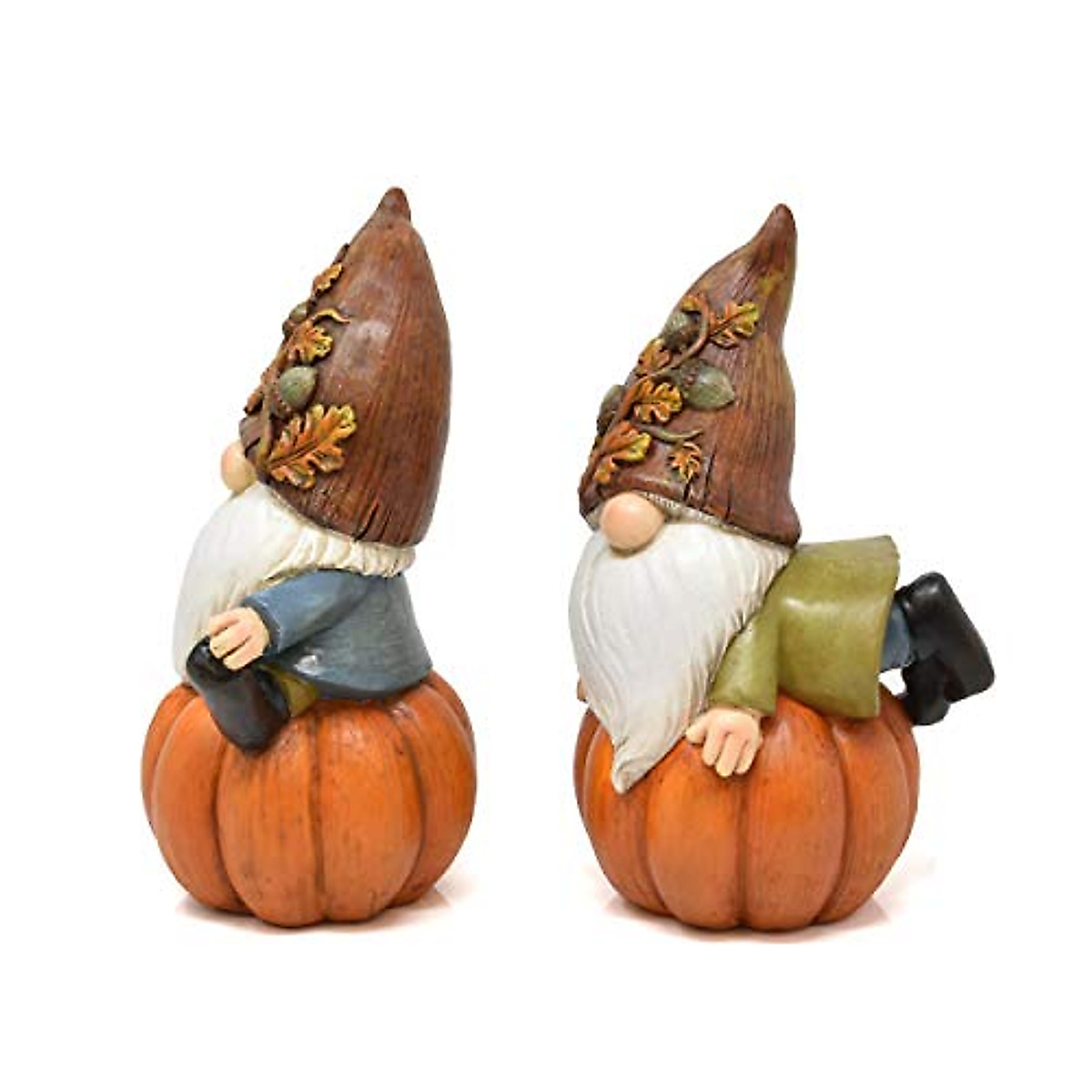 Thanksgiving Pumpkin Garden Gnome Figurines with White Beard Set of 2 for Home Garden Lawn Outdoor Fairy Statue Decoration Holiday Yard Decor