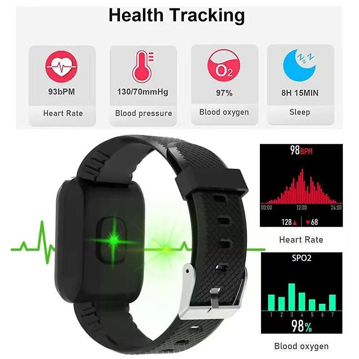 Fitness Tracker Smart Watch for Android iOS Phones,Smart-Watches Fit Watch for Man Women，1.3Inch(Light Black)
