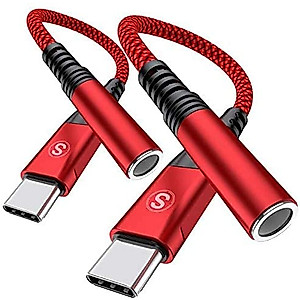 sweguard USB C to 3.5mm Female Headphone Adapter [2-Pack, 0.6ft], USB Type C to Audio Aux Cable Cord for iPad Pro Air 4 5 Mini 6, Samsung Galaxy S23 S22 S21 S20 S10 9 8 Note 20 10 Z fold Pixel-Red