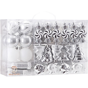 Sea Team 77-Pack Assorted Shatterproof Christmas Balls Christmas Ornaments Set Decorative Baubles Pendants with Reusable Hand-held Gift Package for Xmas Tree (Silver)