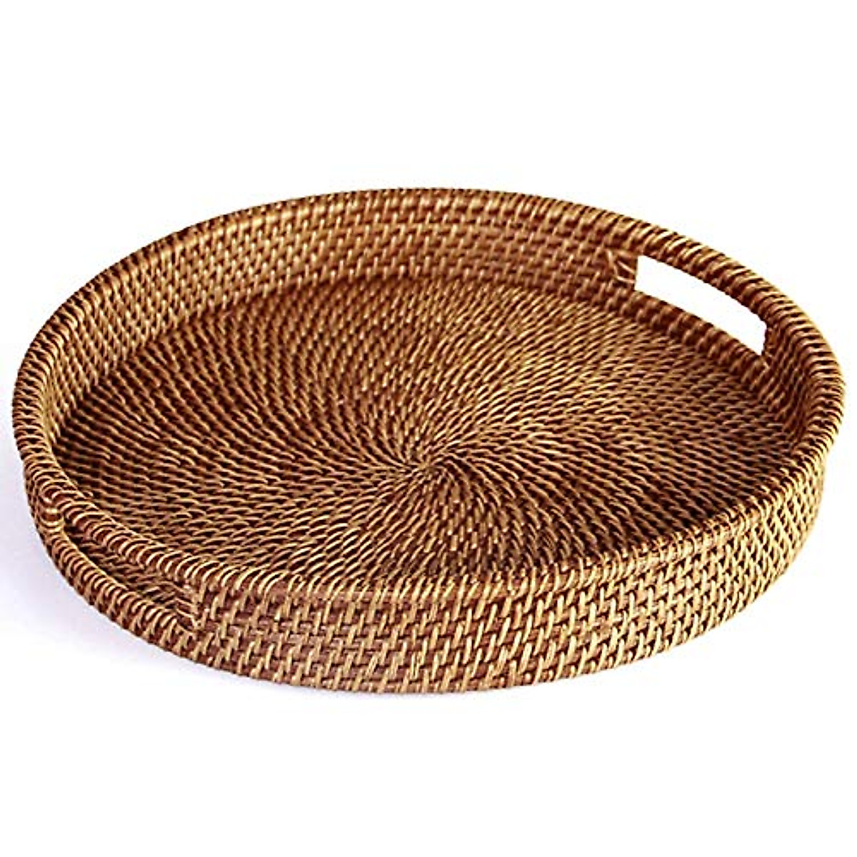 Hot Rattan Tray with Handle Hand-Woven Multi-Purpose Wicker Tray with Durable Rattan Fiber Round 14.2Inch Diameter