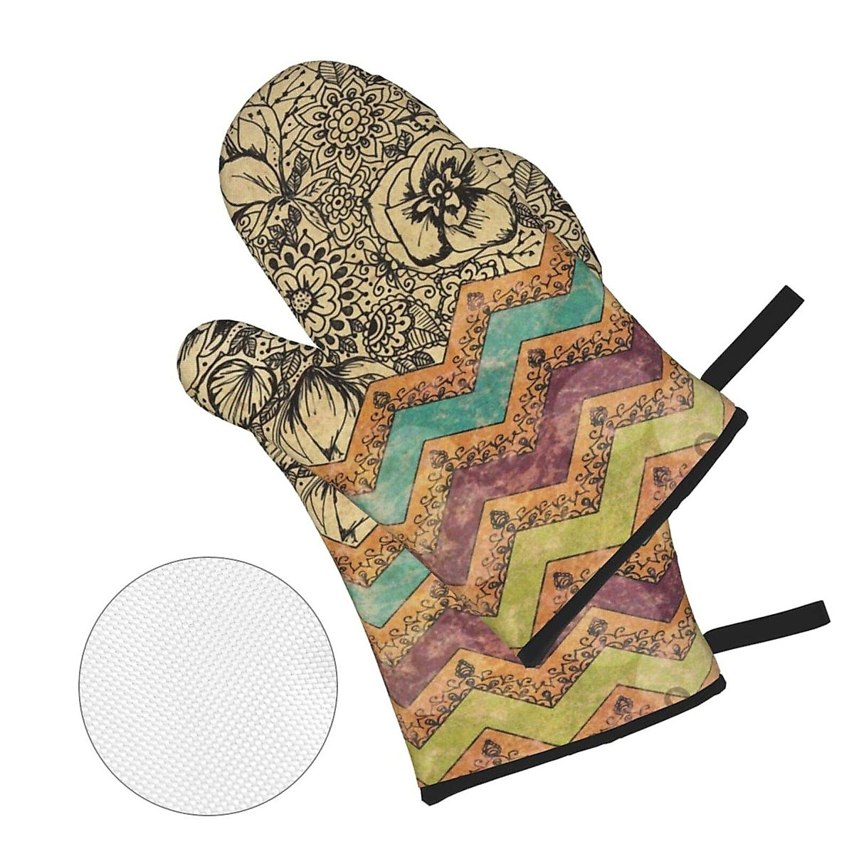 KLATIE Boho Oven Mitts and Pot Holders Sets of 4, Heat Resistant Hot Pad, Bohemian Style BBQ Gloves for Kitchen, Cooking, Baking, Grilling